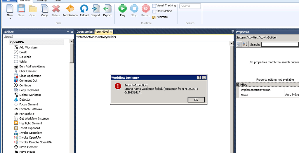 Error in Openrpa imported workflows - OpenRPA - OpenIAP