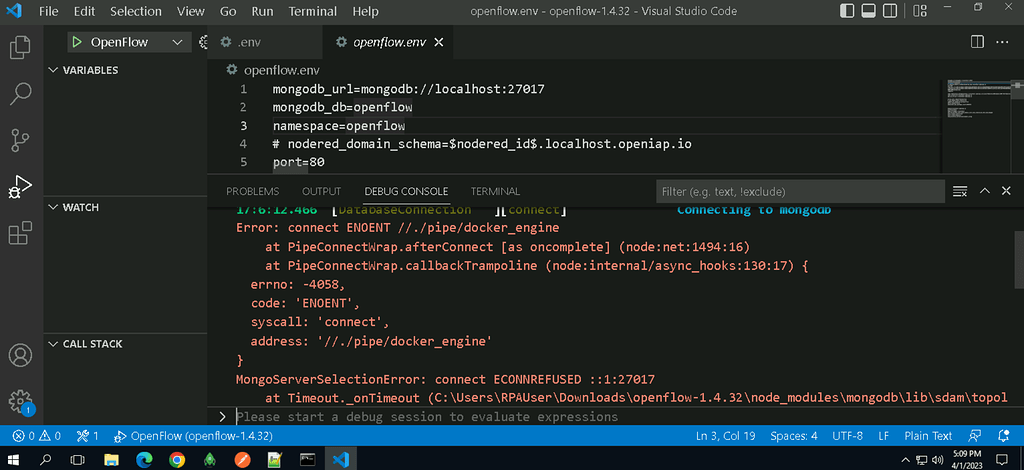 Openflow build with source error not connecting to mongodb - OpenCore - OpenIAP