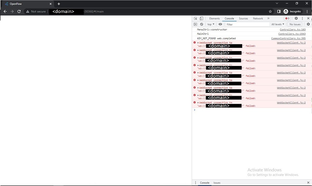 Blank screen while trying to access Openflow - OpenCore - OpenIAP