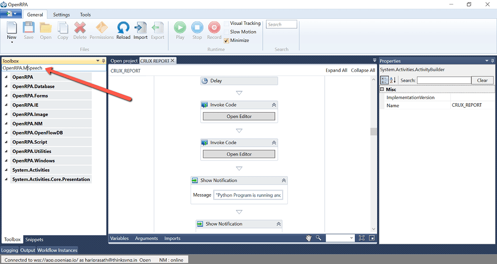OpenRPA.MSSpeech Speak toollbox is not displayed - OpenRPA - OpenIAP