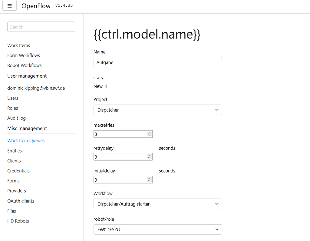 Openflow - Work Items don't start the Workflow - OpenCore - OpenIAP