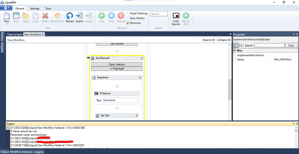 Error while using Get element activity - OpenRPA - OpenIAP