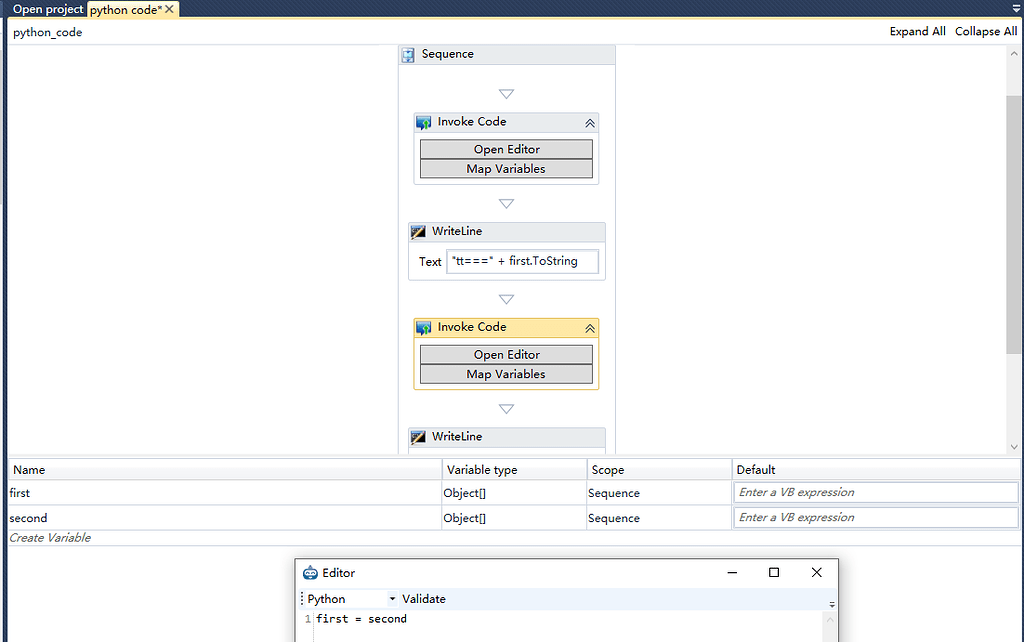 Failed to assign a value to a variable using Python execution code ...